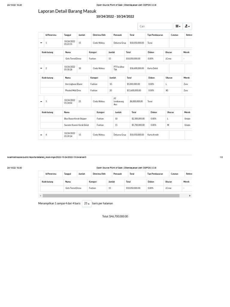 Cindy Wahyu - Laporan Barang Masuk | PDF