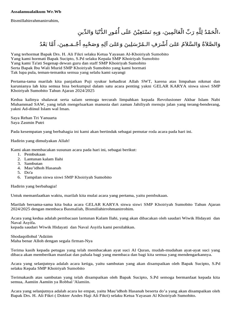 Teks MC Gelar Karya P5 2024 Fix | PDF