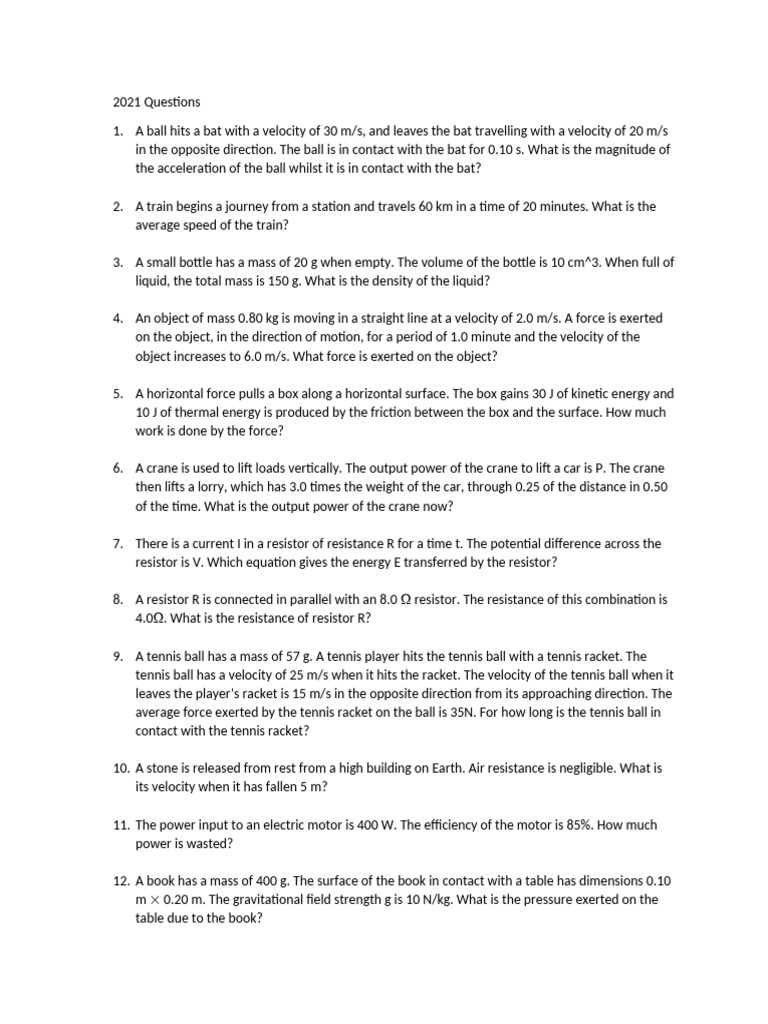 2021 Questions | PDF | Force | Friction