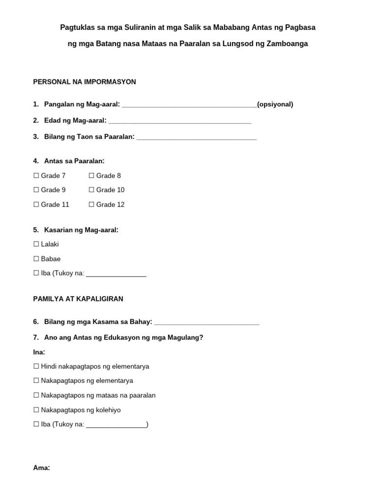 Semi-Structured Survey Questionaire | PDF