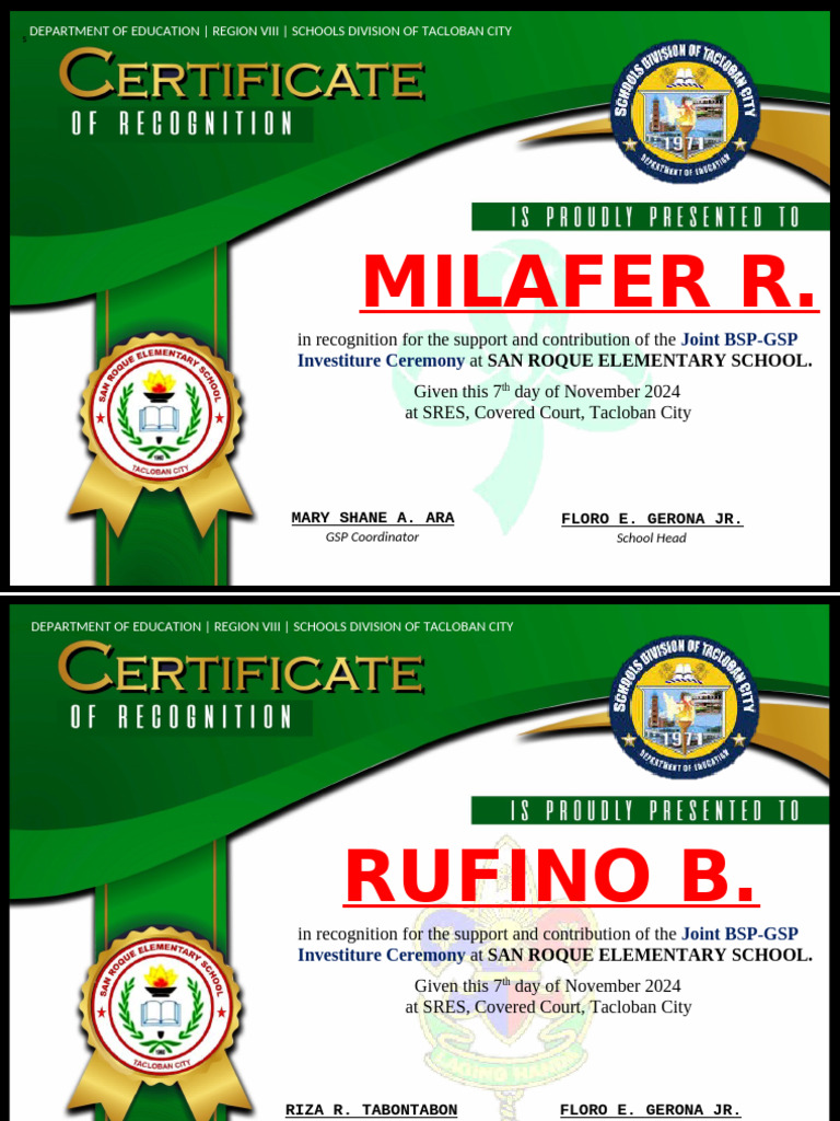 BSP-GSP Investiture Ceremony Recognition | PDF