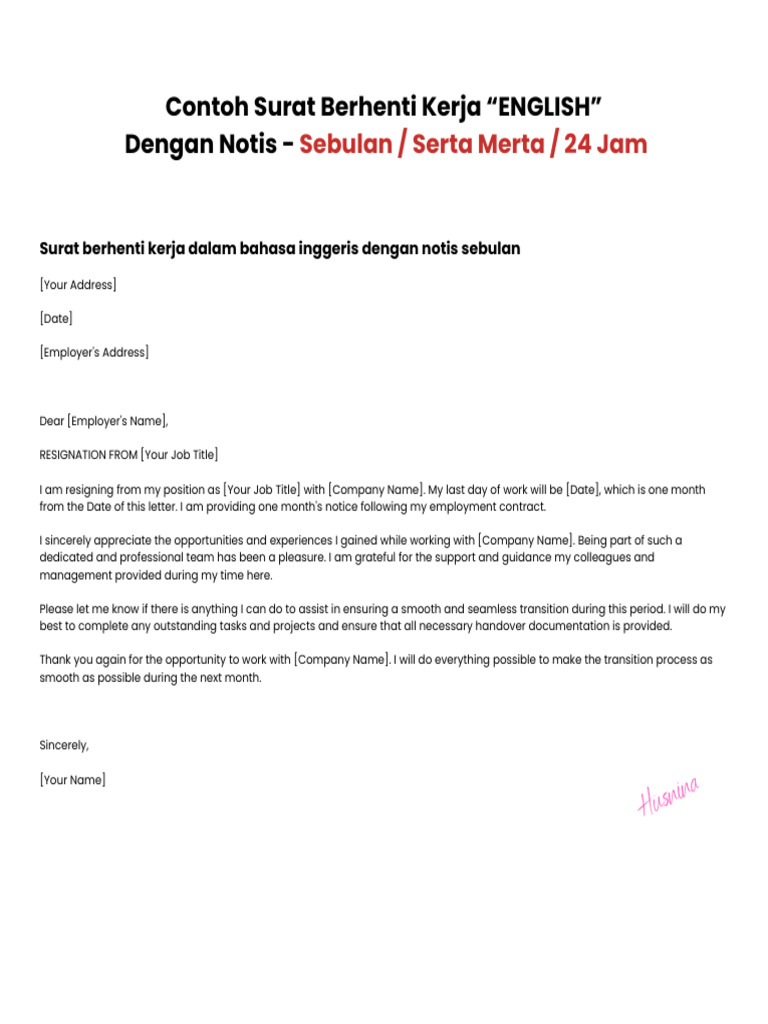 Contoh Surat Berhenti Kerja Dalam Pelbagai Sektor BI 1718367832 | PDF ...