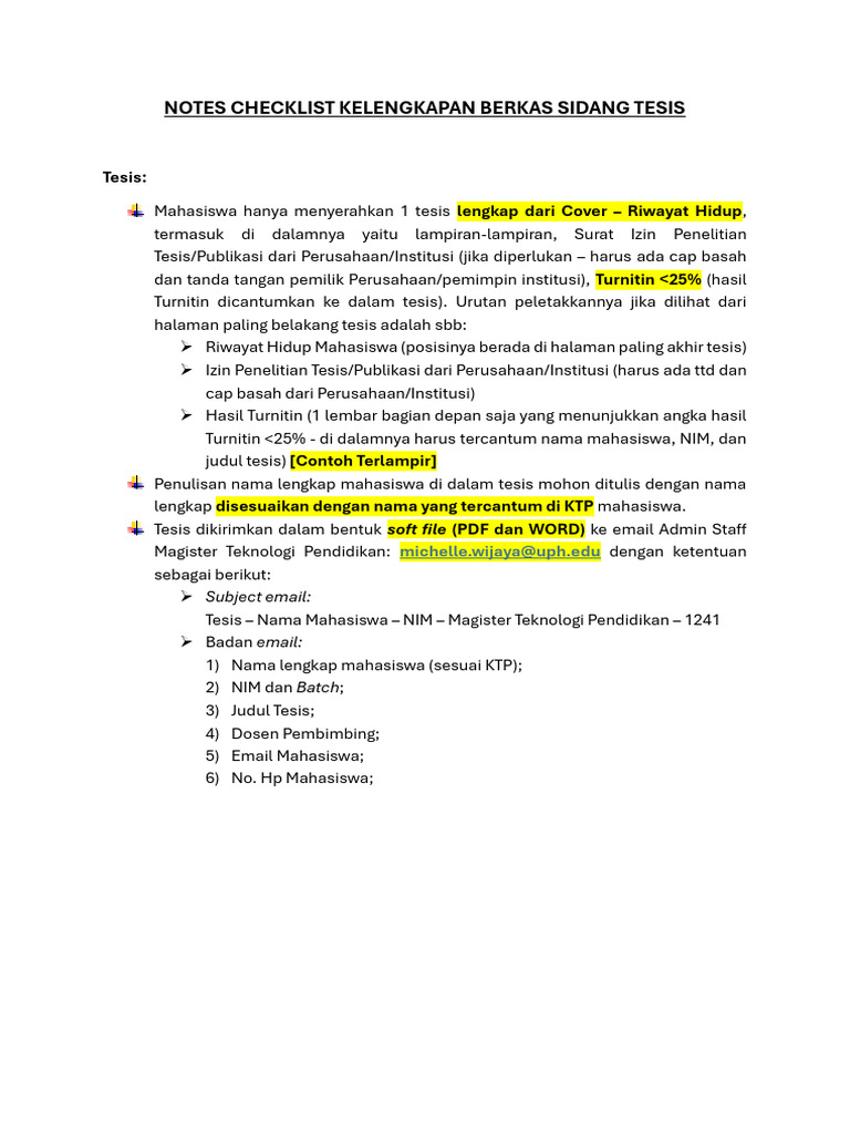 Notes Checklist Kelengkapan Berkas Sidang Tesis | PDF