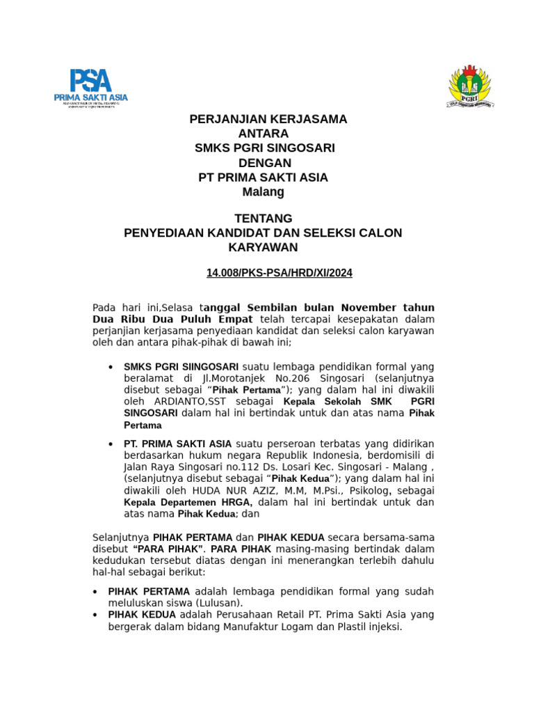 Draft Mou SMK New | PDF