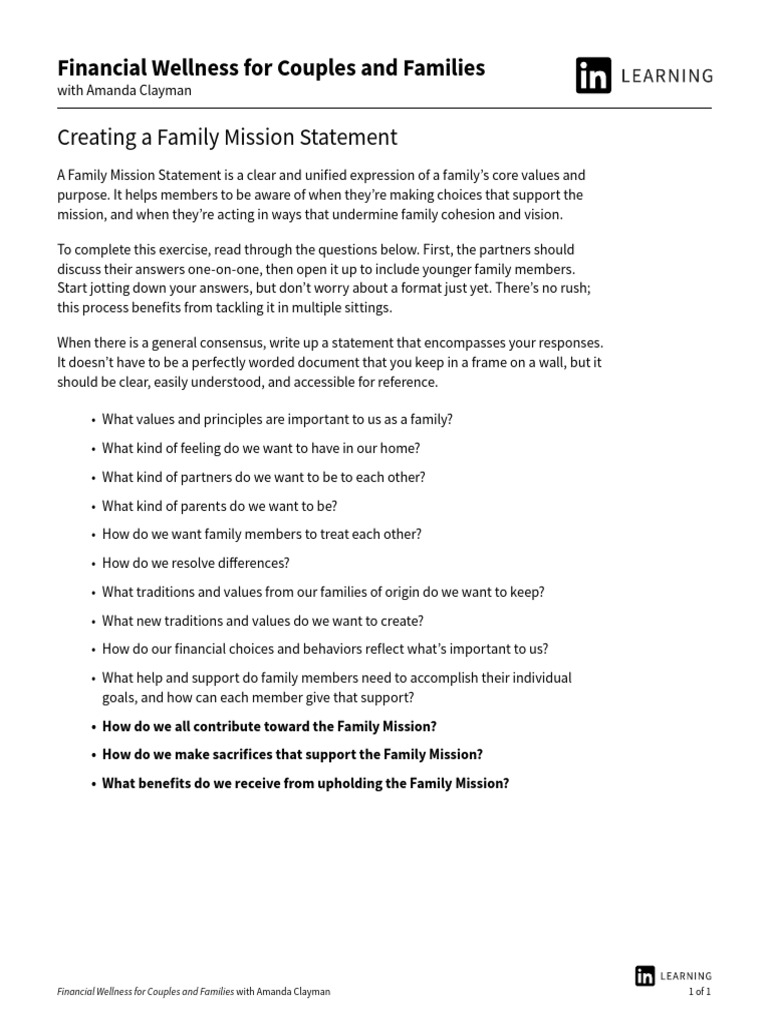 Family Mission Statement Guide | PDF