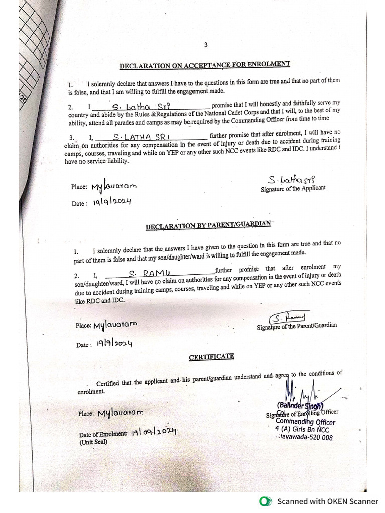 Declaration On Acceptance Enrolment | PDF