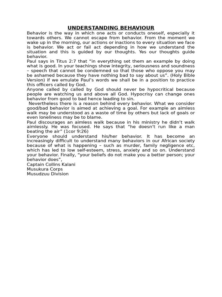 UNDERSTANDING BEHAVIOUR | PDF