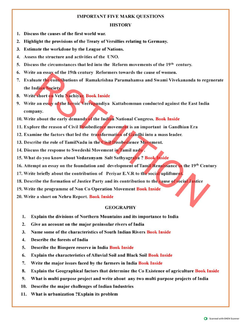 10 TH STD Big Questions | PDF