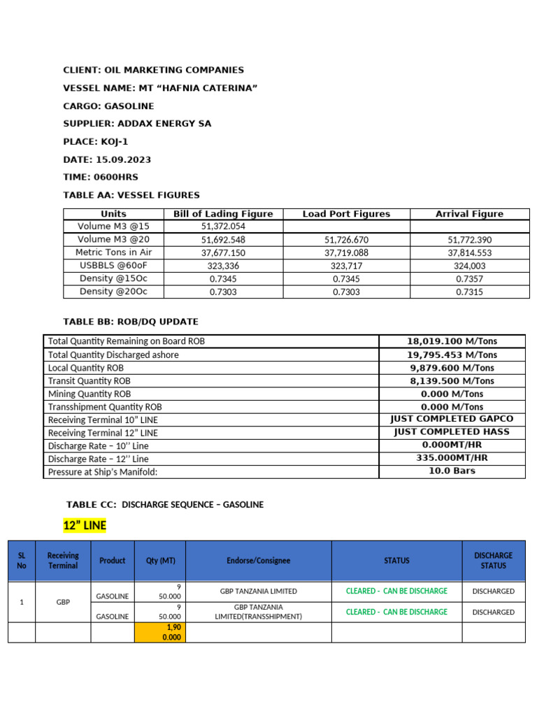 Vessel Updates MT Hafnia Caterina | PDF | Petroleum | Freight Transport