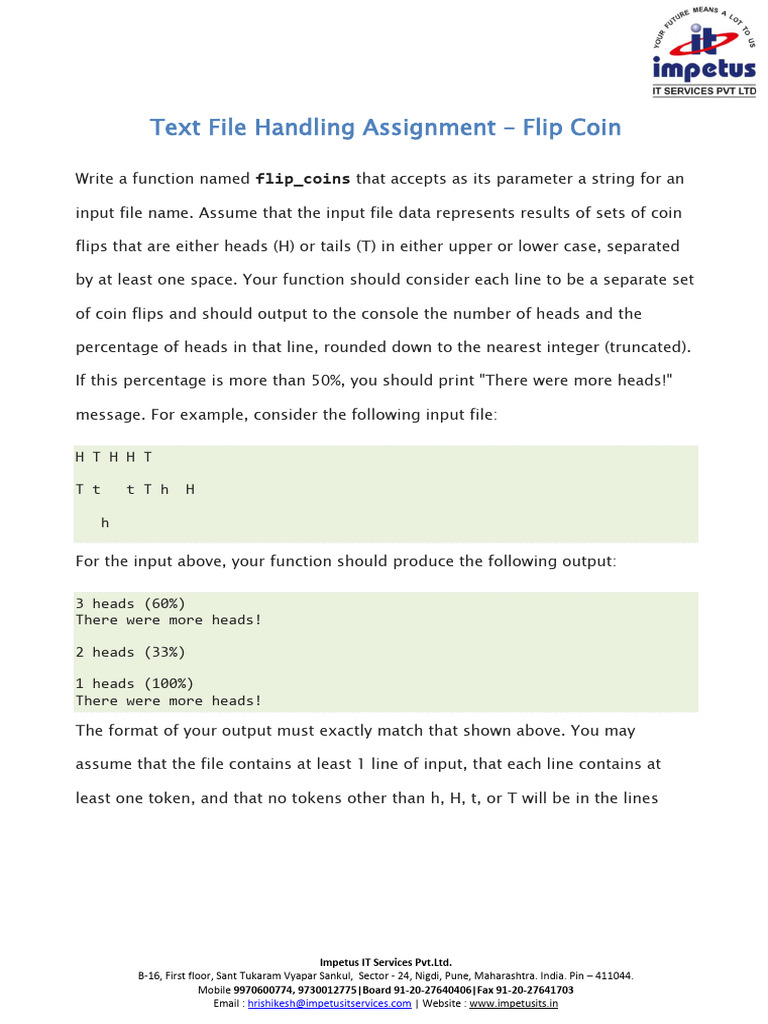 File Handling Assignment - Flip Coin | PDF