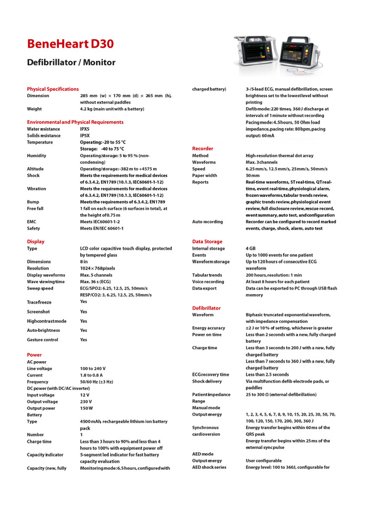 Datasheet - BeneHeart D30 ENG - V1.1 - 20230331 | PDF