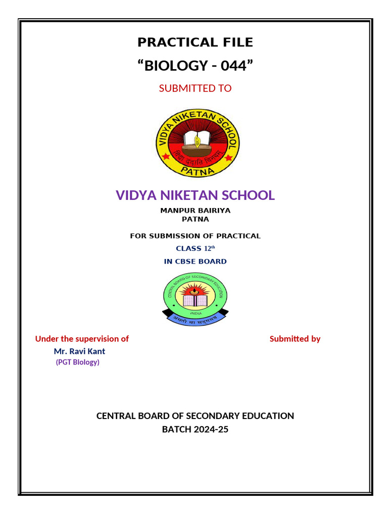 Front of Biology Practical XII, 2024-25 | PDF
