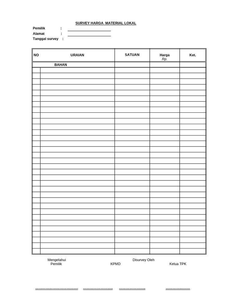 FORM SURVEY HARGA | PDF