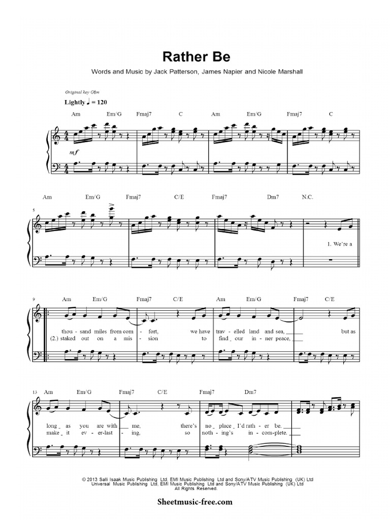 Rather Be Sheet Music Clean Bandit (SheetMusic Free.com) | PDF