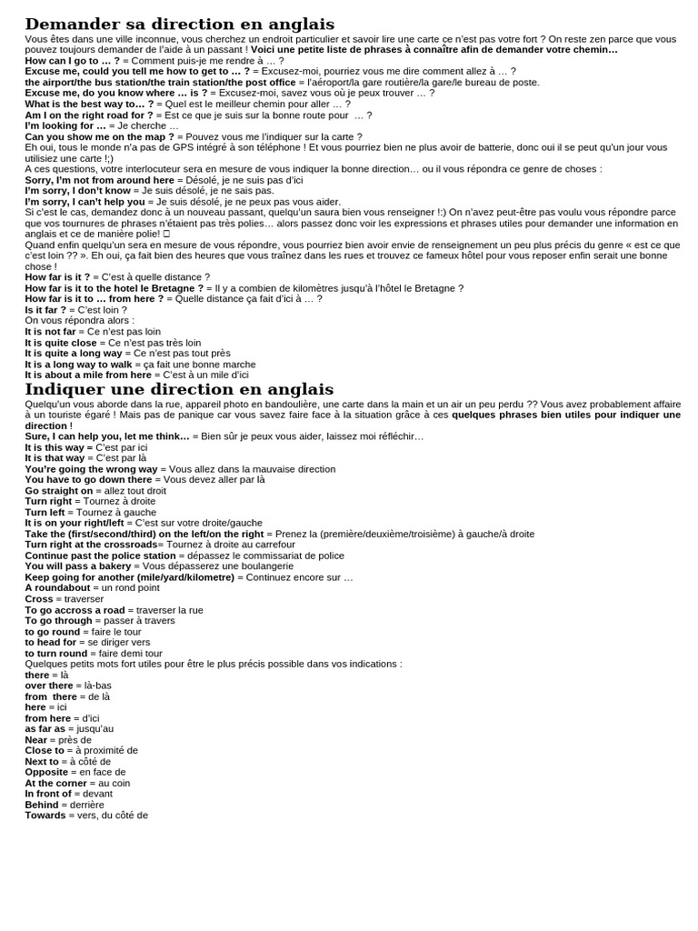 Demander des directions en anglais | PDF