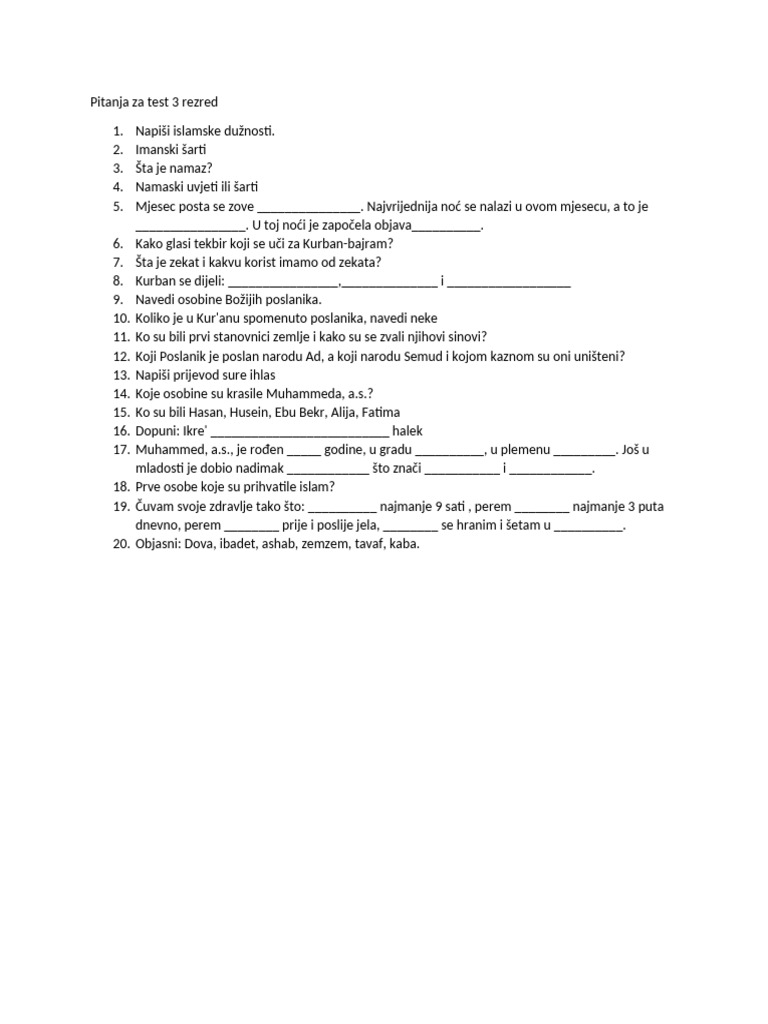 Pitanja Za Test 3 Rezred | PDF
