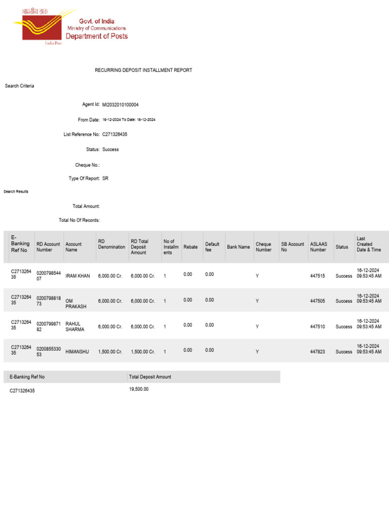 Recurring Deposit Installment Report | PDF