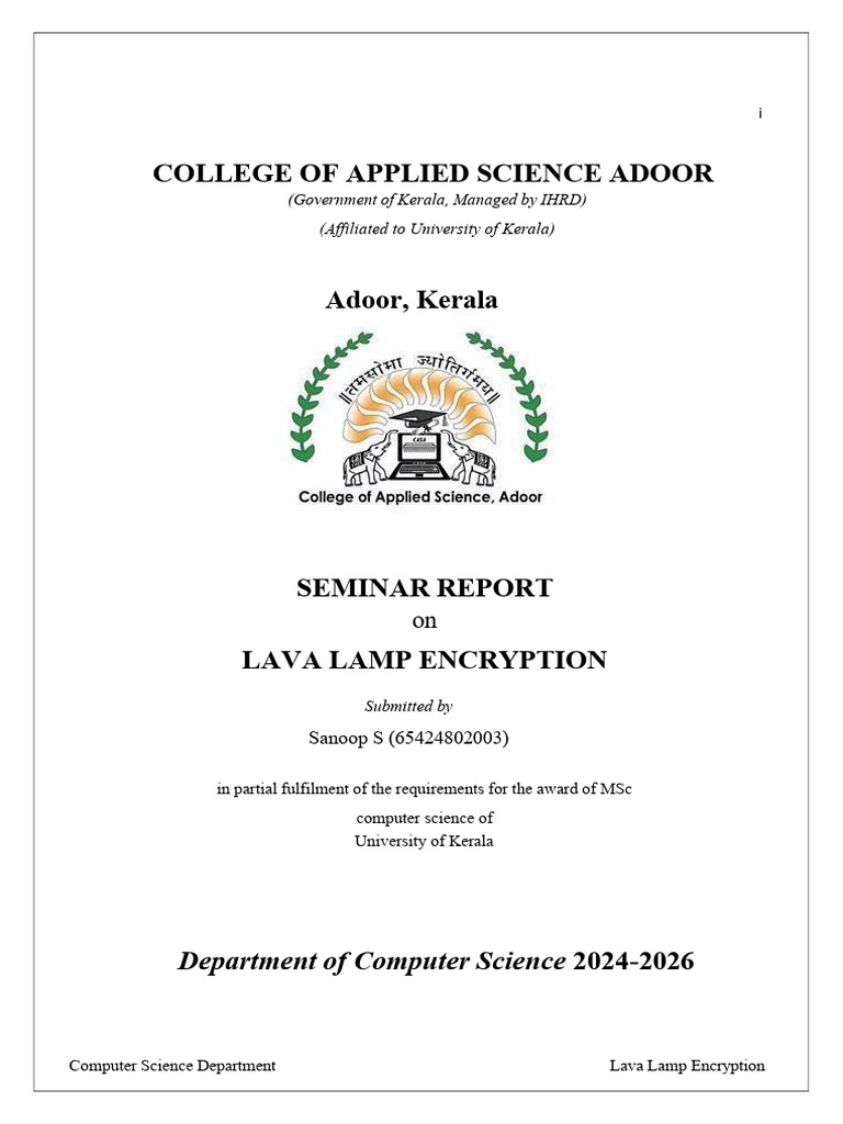 Lava Lamp Encryption Seminar Report | PDF | Key (Cryptography) | Encryption