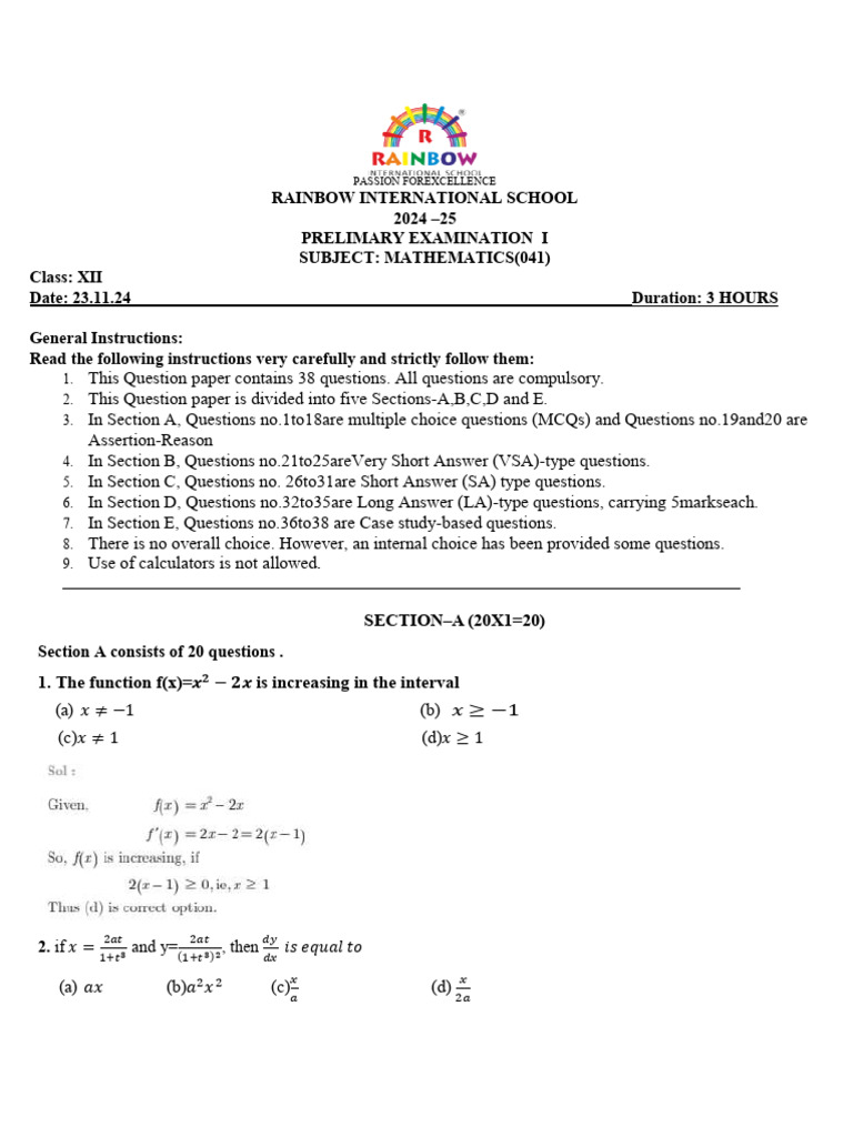 Grade XII Math Revision paperAK Prelim-1 | PDF | Profit (Economics) | Mathematics