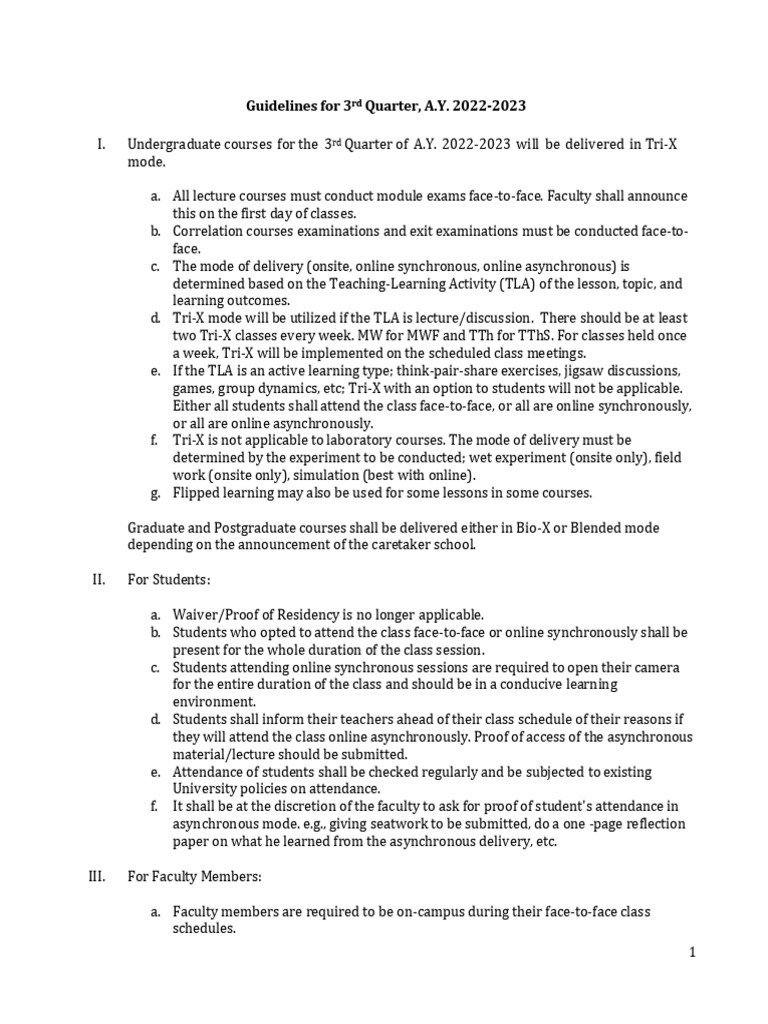 3rd Quarter 2022-2023 Course Guidelines | PDF | Academic Dishonesty ...