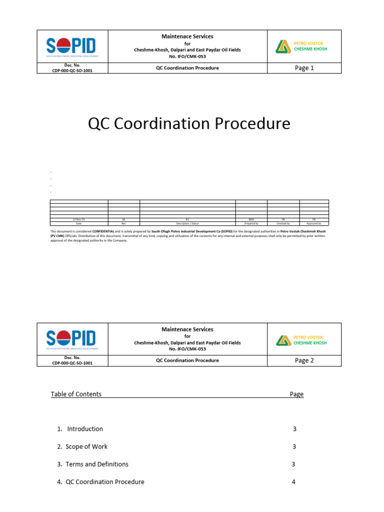 QC Coordination Procedure | PDF