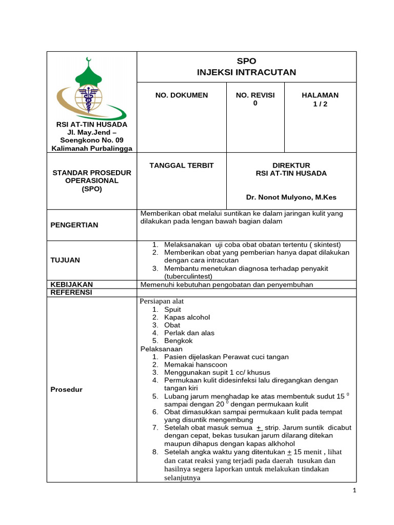 02 Spo Injeksi Intracutan | PDF