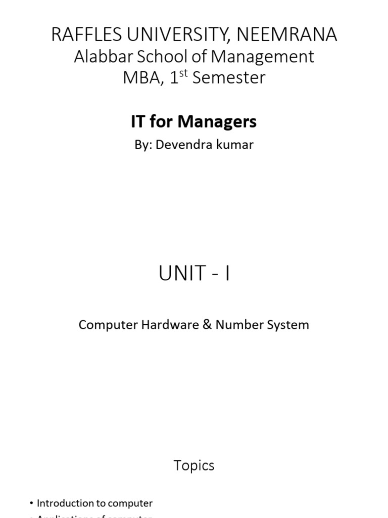 MBA 1st Sem IT For Managers Unit-I | PDF | Random Access Memory | Read Only Memory