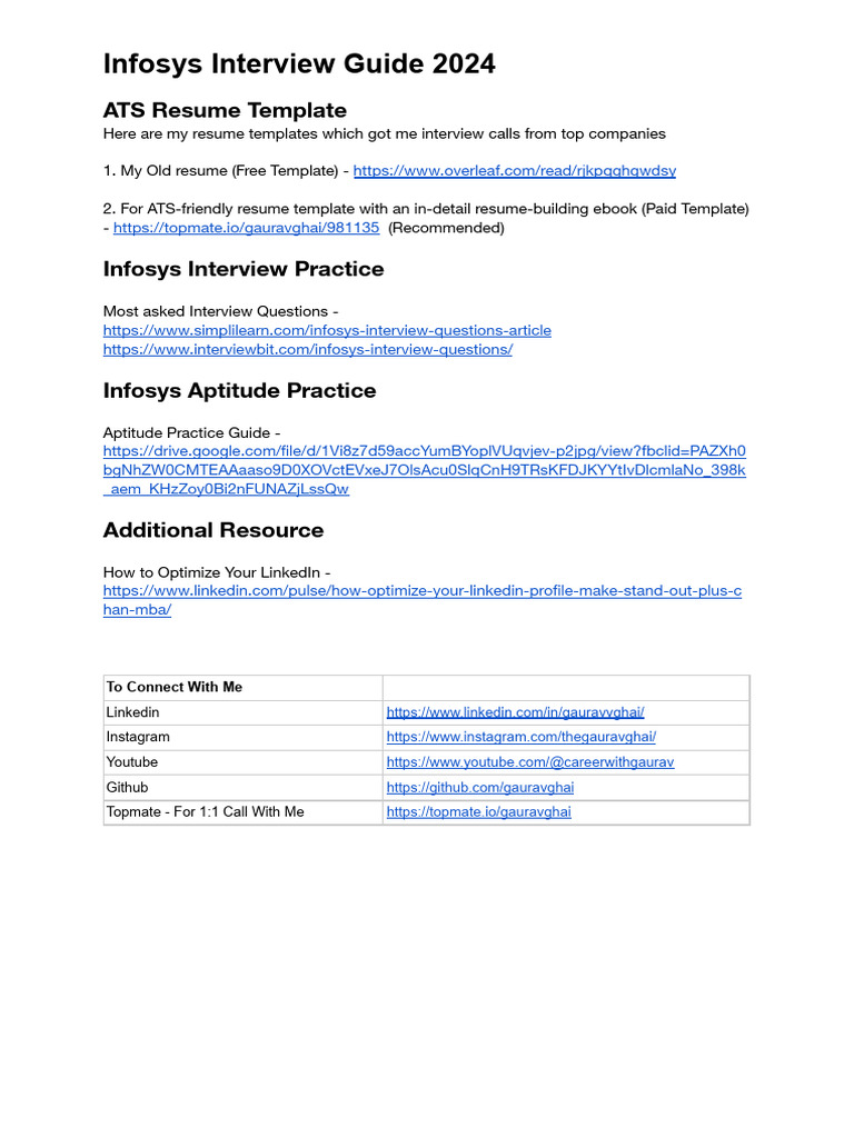 Infosys Interview & Resume Guide | PDF