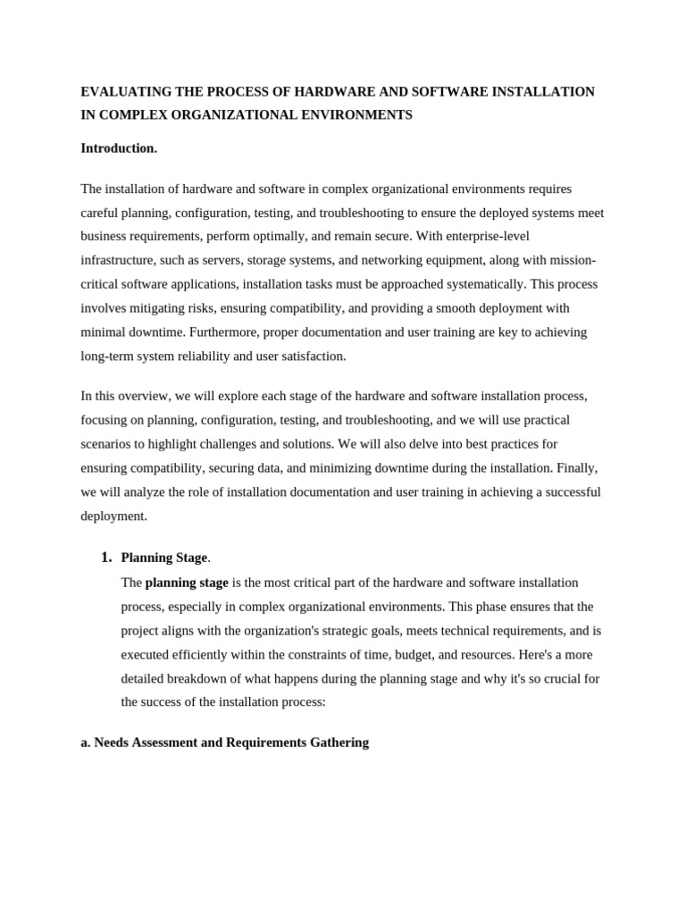 Evaluating The Process of Hardware and Software Installation in Complex ...