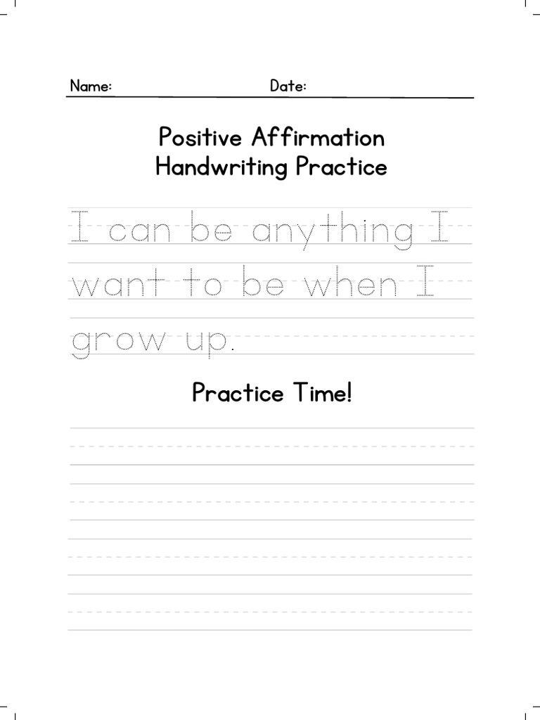 Positive Affirmation Handwriting Practice | PDF