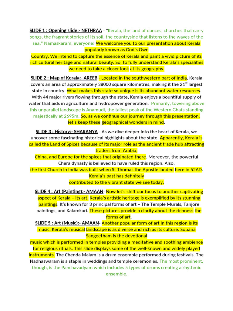 Kerala Presentation Script | PDF | Kerala | Indian Cuisine