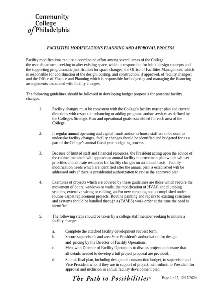 Facilities Modification Form | PDF | Strategic Planning | Budget