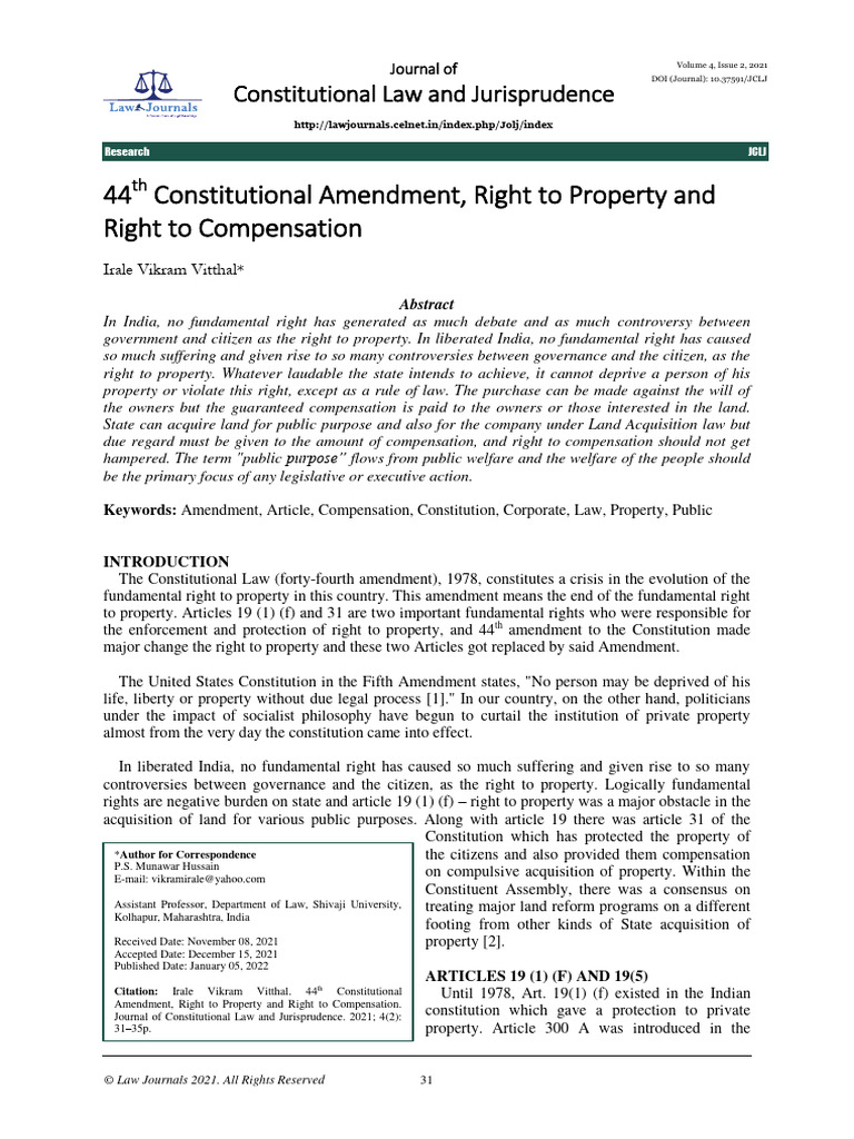 44 TH Constitutional Amendment Right To | PDF | Eminent Domain | Right ...