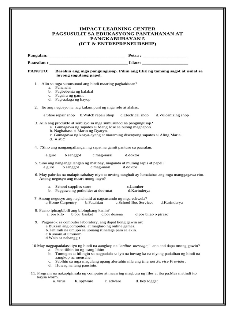 PT - Epp-Ict 5 - Q1 | PDF