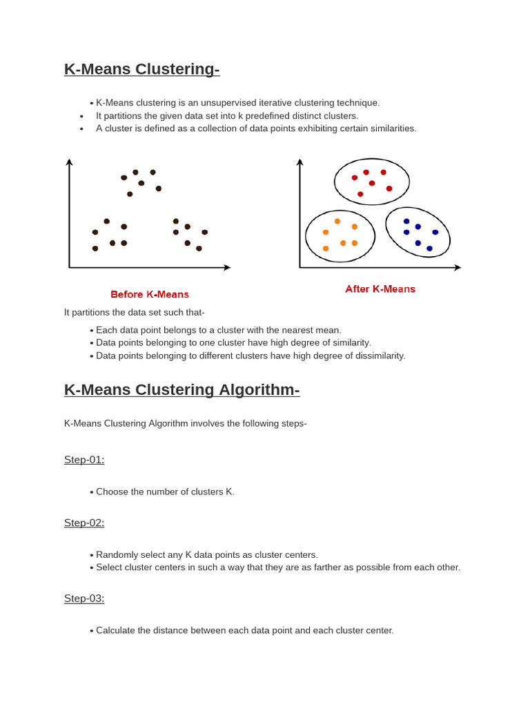 K-Means Clustering Algorithm Steps | PDF | Cluster Analysis ...
