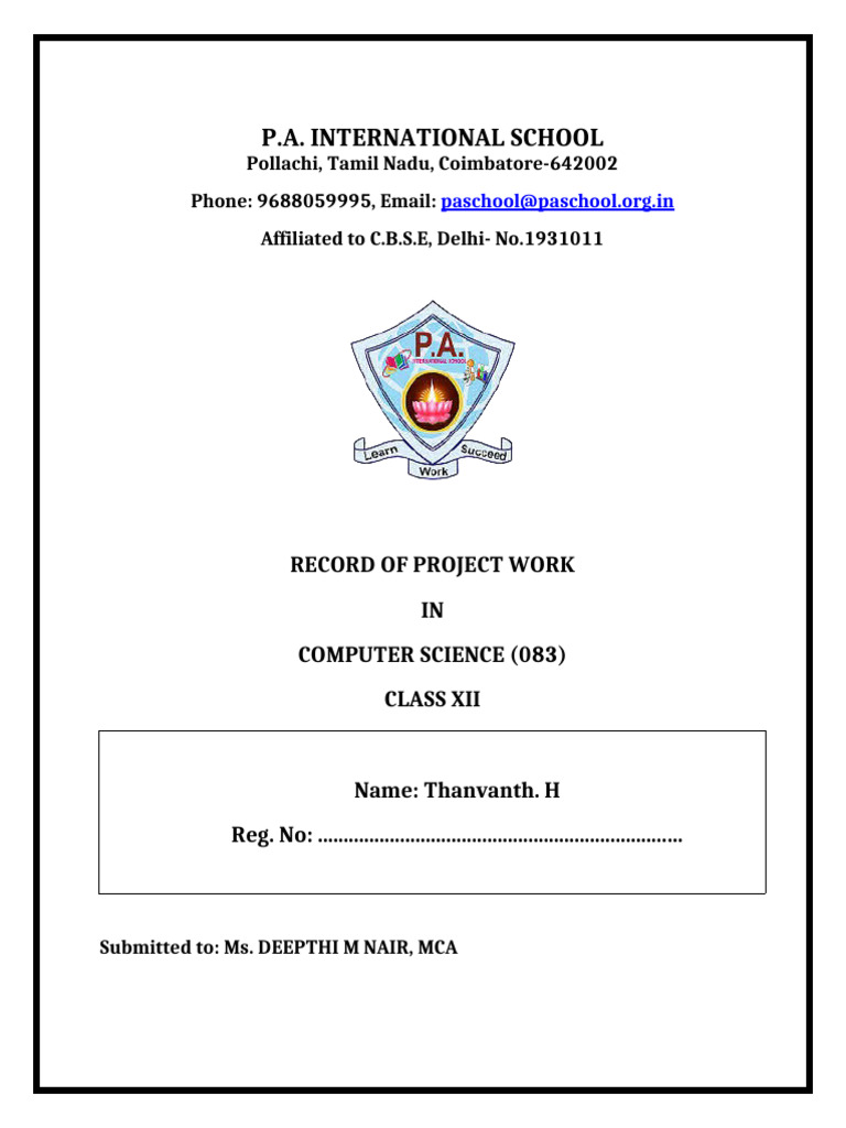 Thanvanth H CS 2024-2025 | PDF | Sql | Relational Database
