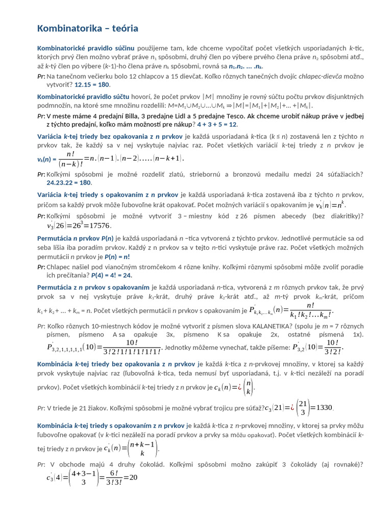 Kombinatorika Súhrn | PDF