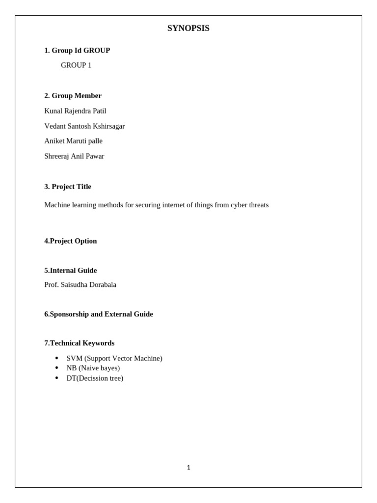 Machine Learning Methods For Secure Internet of Things Against Cyber Threats Synopsis | PDF ...