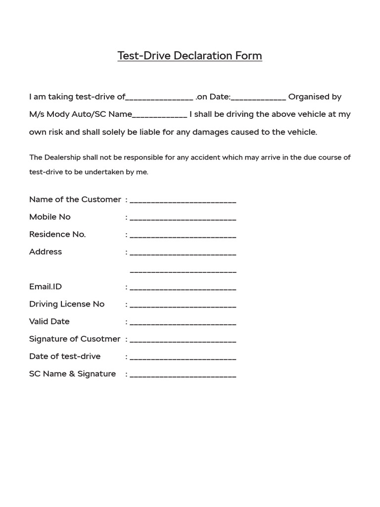 Test-Drive Declaration Form | PDF