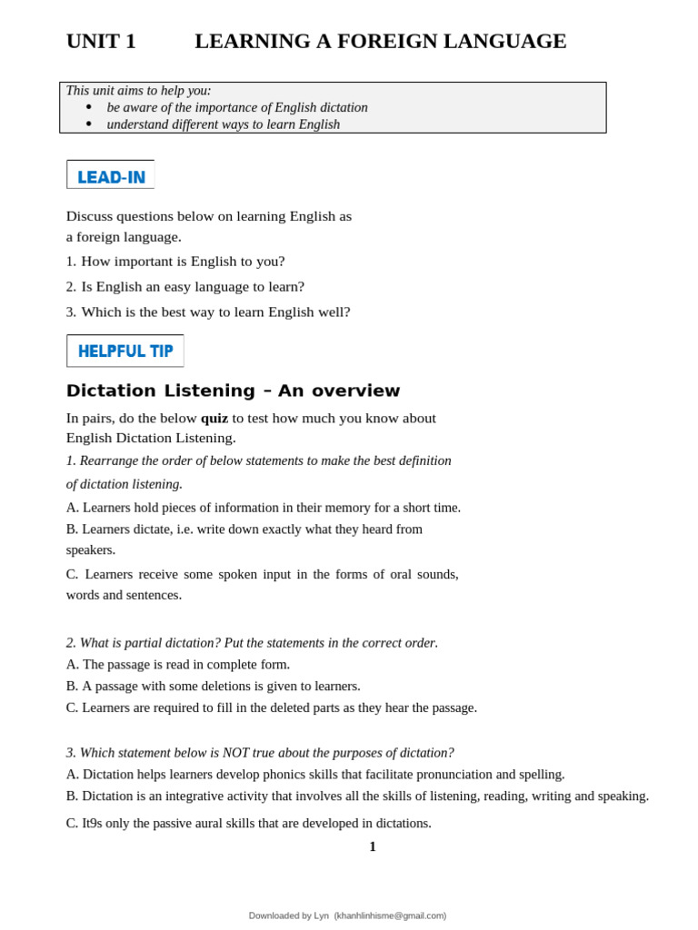 English Learning Through Dictation Skills | PDF | English Language ...