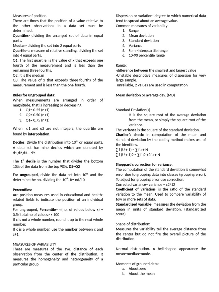 Measures of Position Eda | PDF | Quartile | Standard Deviation