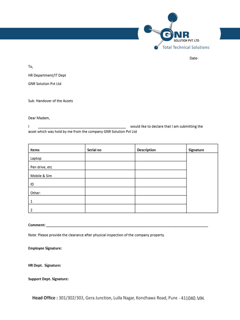 Handover Asset Form | PDF