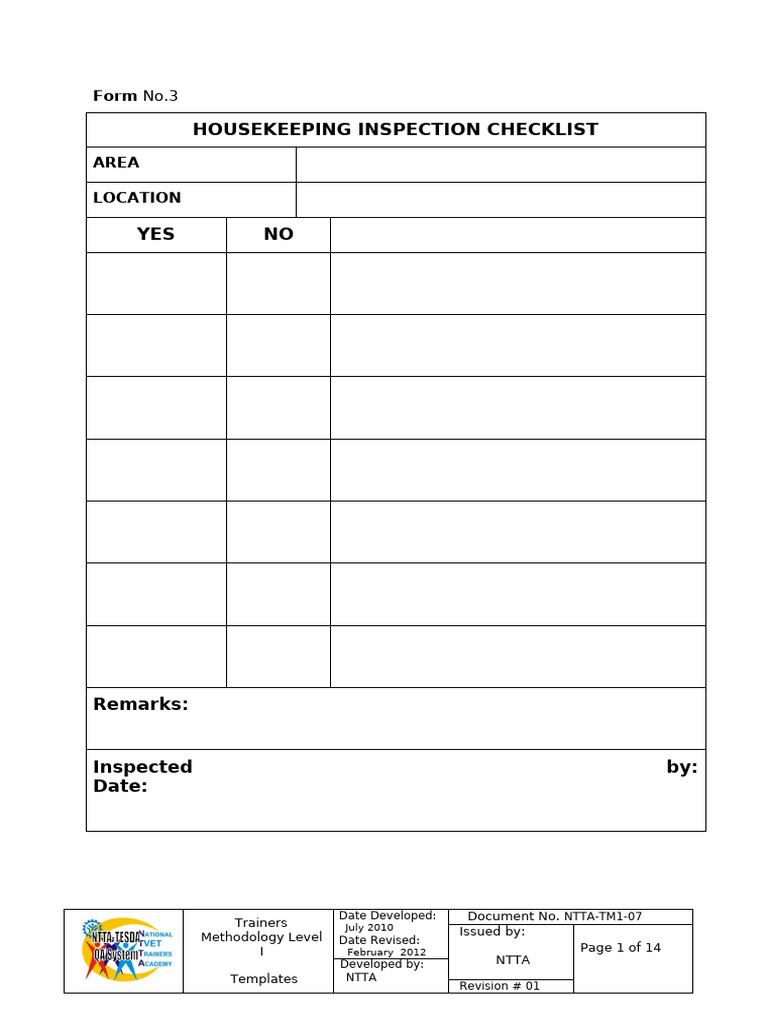 3 - Housekeeping Inspection Checklist | PDF