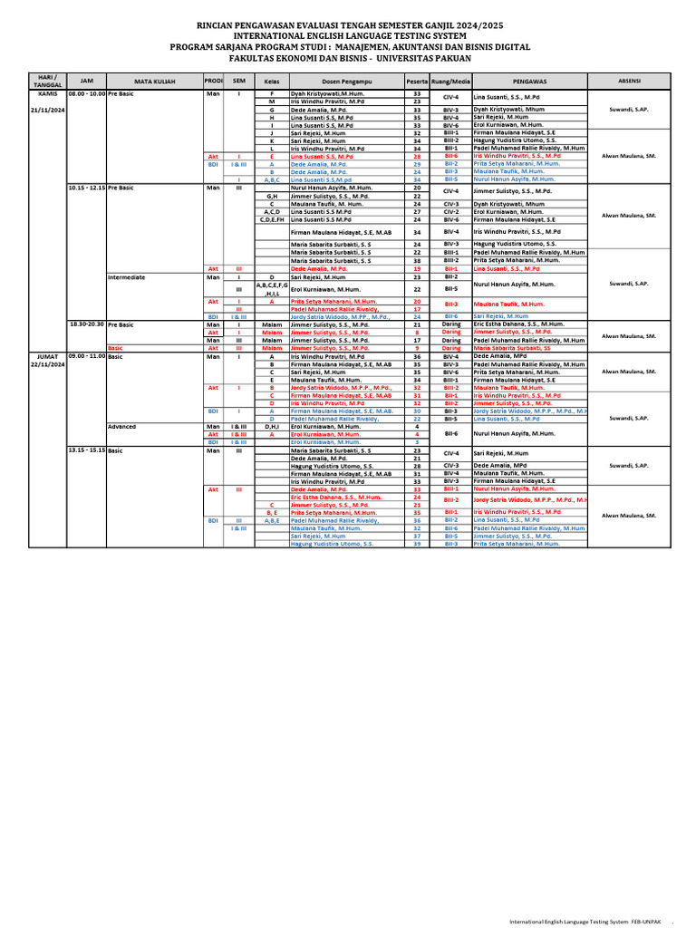 Mid-Semester Exam Schedule | PDF