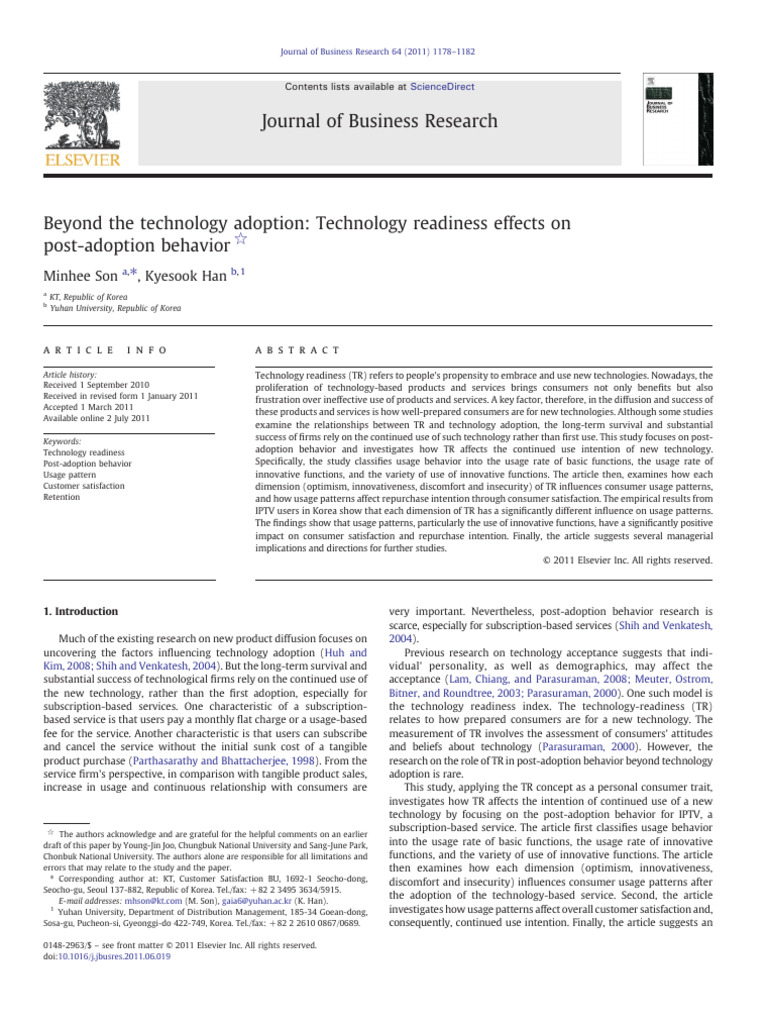 Beyond The Technology Adoption Technology Readiness Effects On Post ...
