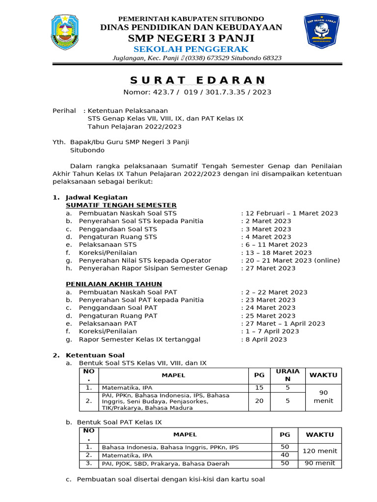1. SK PTS Genap 2023 | PDF