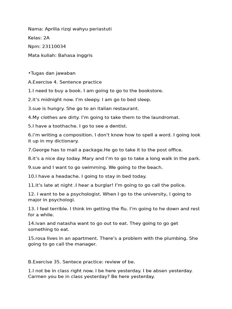 Tugas Bahasa Inggris - Aprilia Rizqi Wahyu Periastuti - 23110034 | PDF