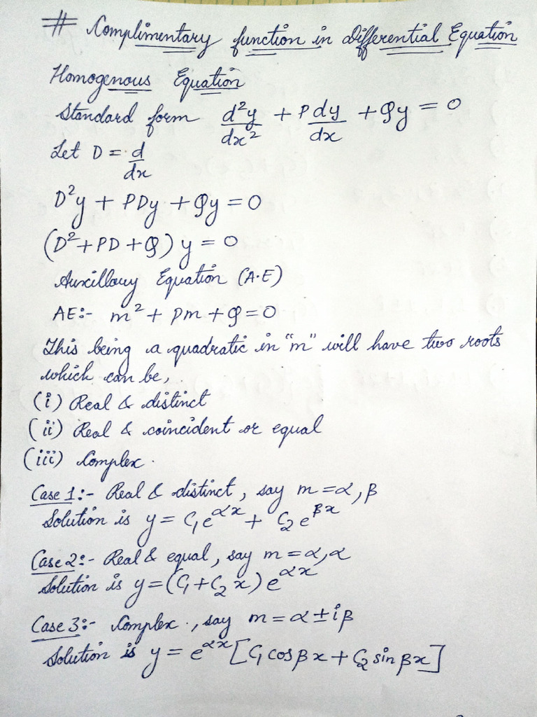 Differential Equations Complimentary Function | PDF