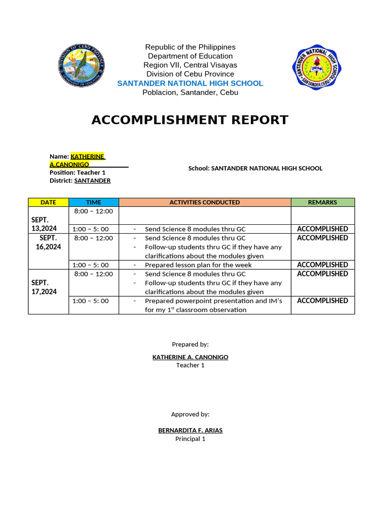 accomplishment report | PDF