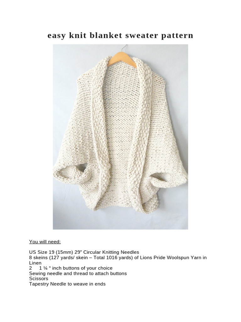 Easy Knit Blanket Sweater Pattern | PDF | Knitting | Basic Knitted Fabrics